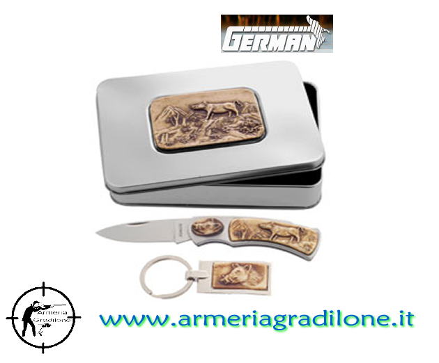 COLTELLO + PORTACHIAVI CON INCISIONE CINGHIALE - Clik! per ingrandire!!!
